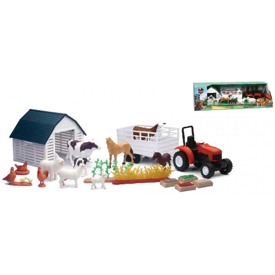 Deluxe Farm Animals Playset Including Tractor And Trailer