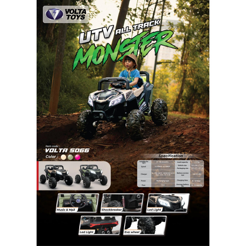 Volta 24 Volt Monster 4X4, Brown Colour - Afterpay