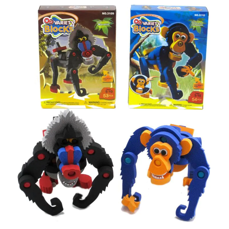 Foam Monkey 3D Puzzle - 54Pce Construction Puzzle- Assorted