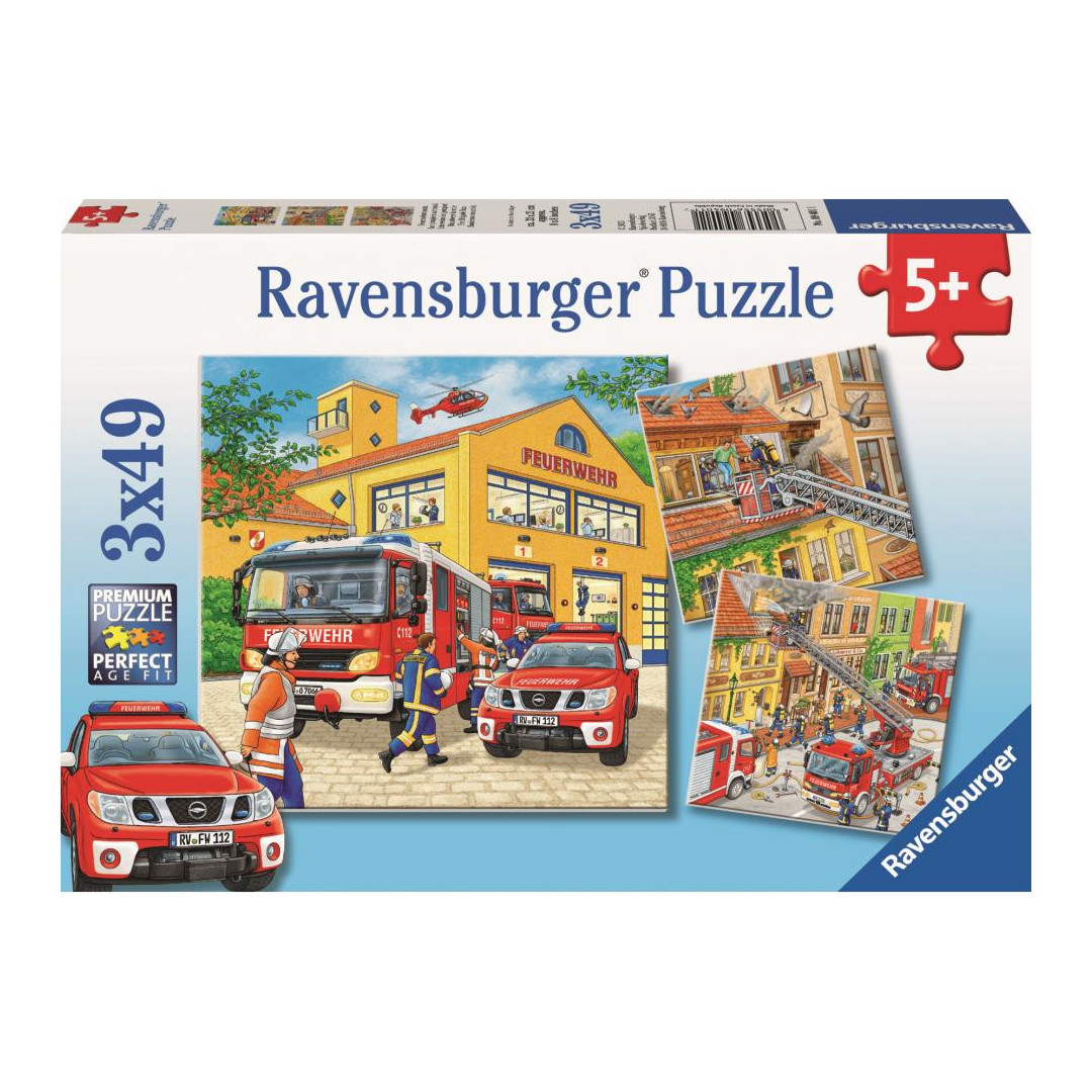 Ravensburger - Fire Brigade Run Puzzle 3X49Pc | Mr Toys Toyworld