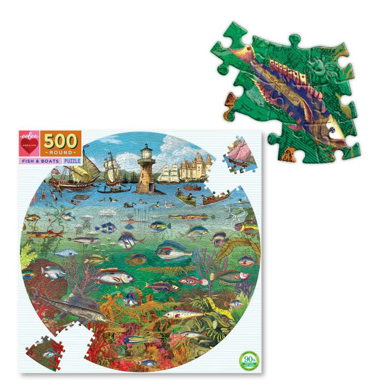 Eeboo - 500 Piece Puzzles 500 Pc Round Fish & Boats | Mr