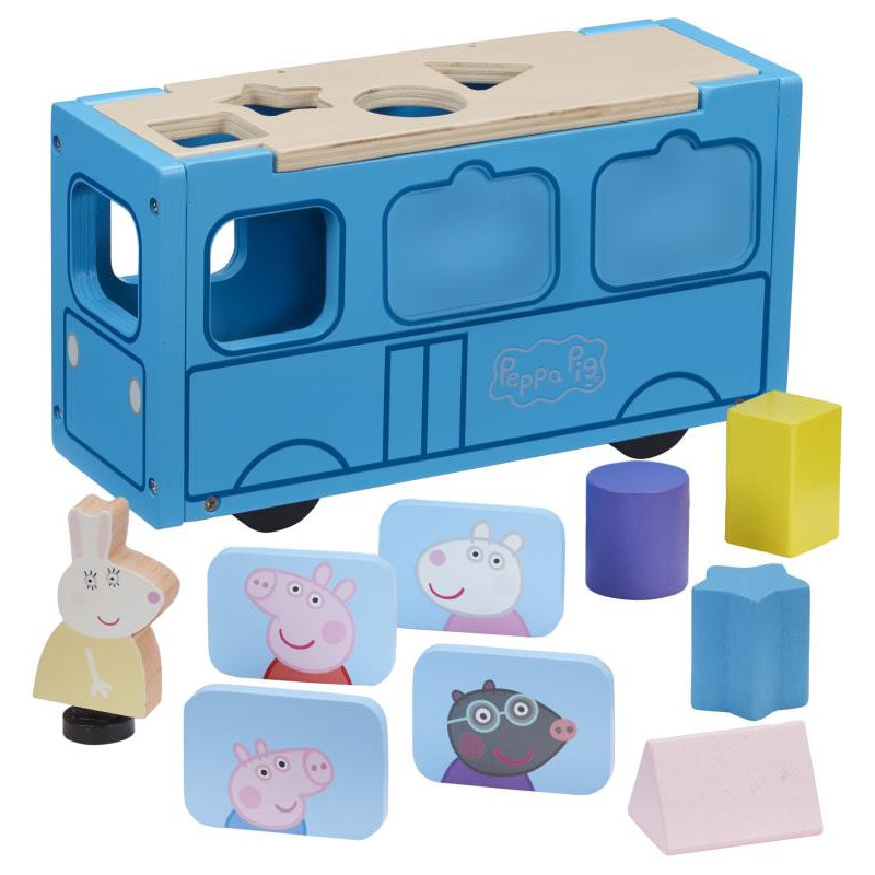 Peppa Pig Wood Play School Bus Shape Sorter | Mr Toys Toyworld