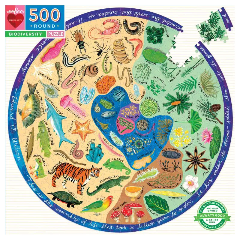 Eeboo - 500 Piece Puzzles 500Pc Roundpuzzle-Biodiversity