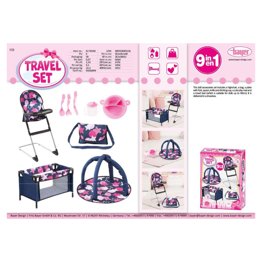 Bayer Travel Set - 9 In 1 - Dark Blue + Pink Stars