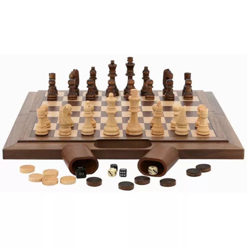 Chess Checkers and Backgammon Deluxe - Walnut 16'''.