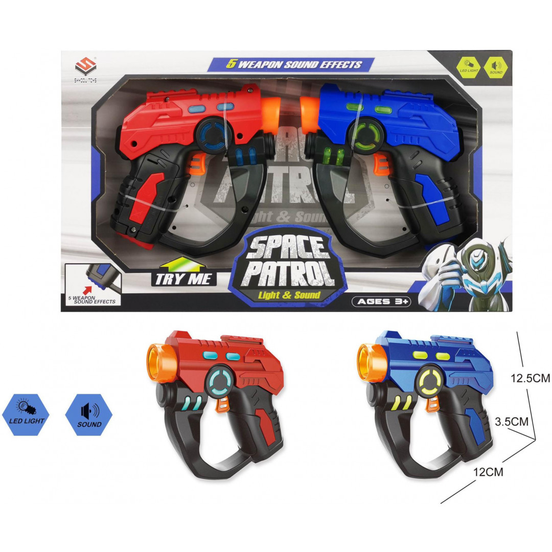 Twin 12cm Space Patrol Guns W Light & Sound Assorted - Shop