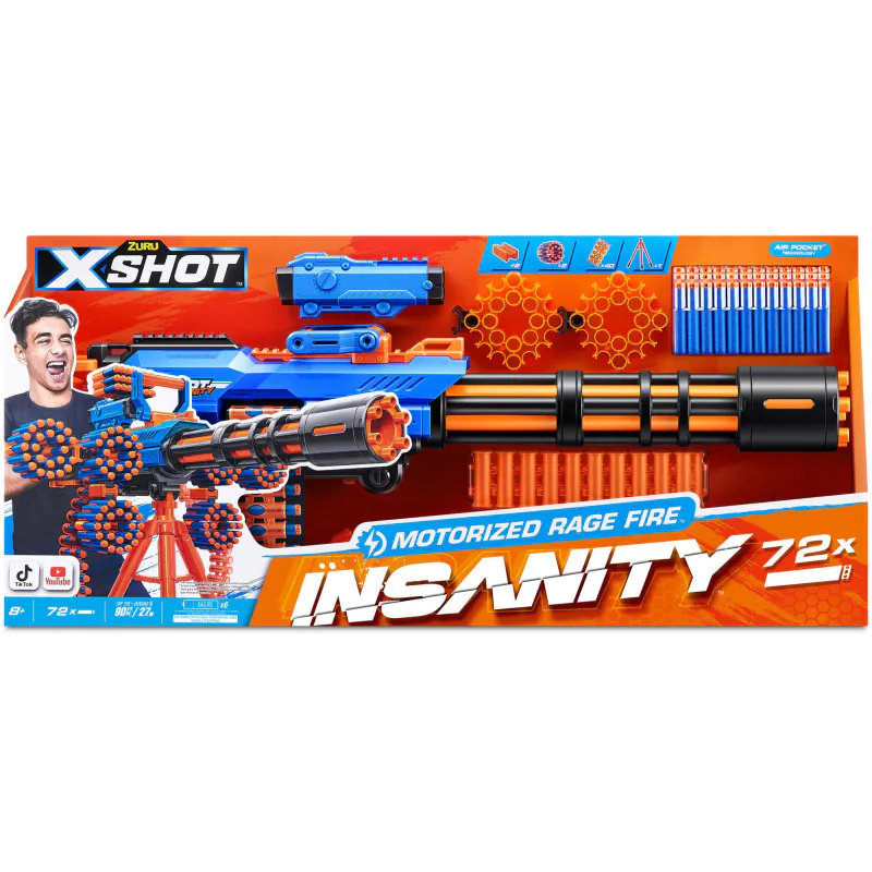 Zuru X-Shot Insanity Motorised Gatling Blaster With Tripod