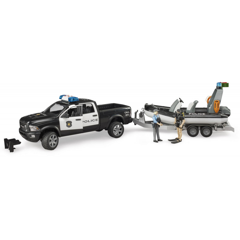 1:16 RAM 2500 Police Pickup & Trailer With Boat & Figures