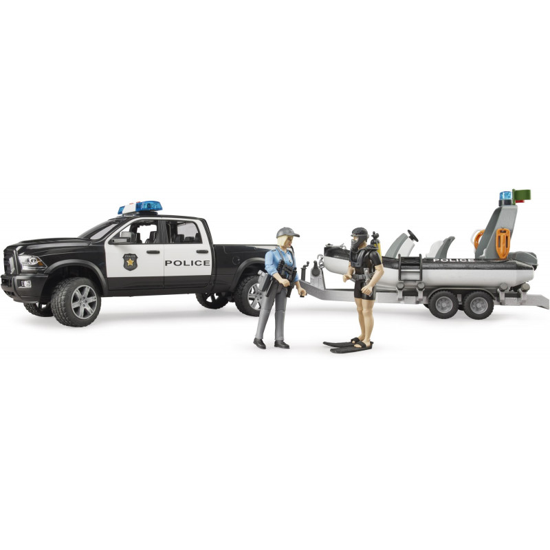 1:16 RAM 2500 Police Pickup & Trailer With Boat & Figures