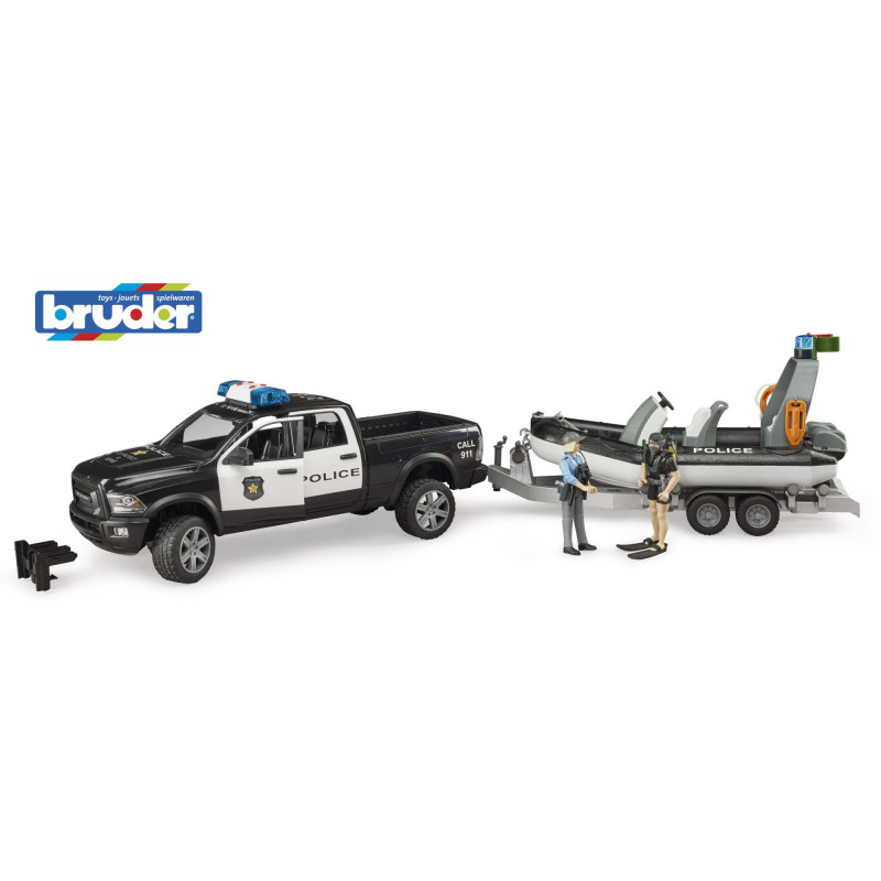 1:16 RAM 2500 Police Pickup & Trailer With Boat & Figures