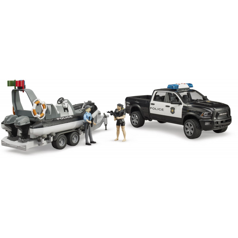 1:16 RAM 2500 Police Pickup & Trailer With Boat & Figures