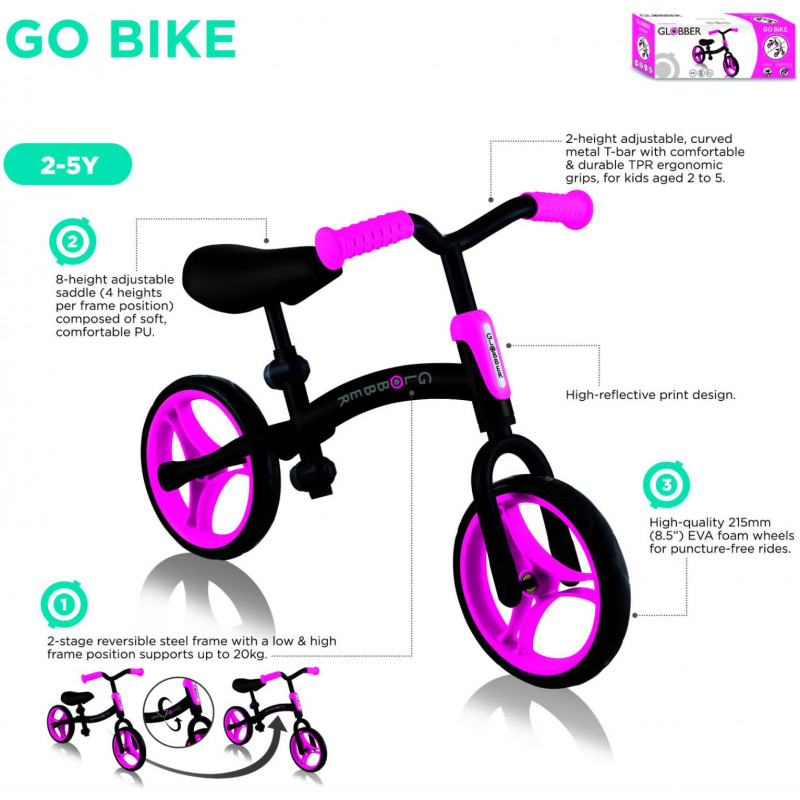 Globber Go Bike Balance Bike - Black/ Neon Pink - Afterpay