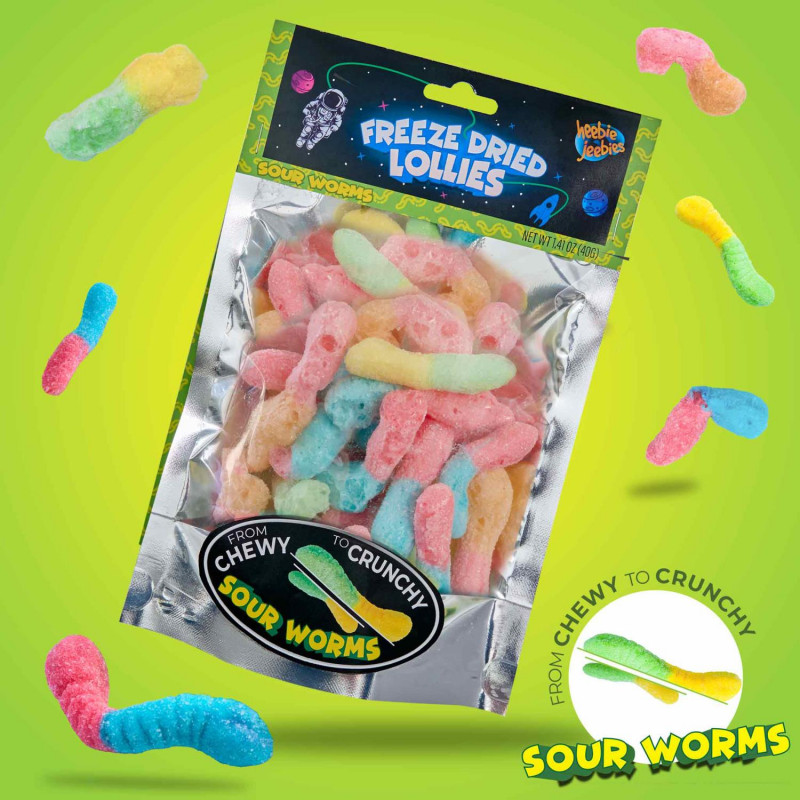 Large Sour Worms Freeze Dried Lollies - Afterpay Available!