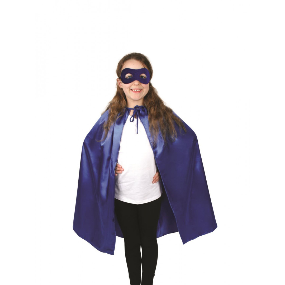 Super Hero Satin Cape & Eye Mask Child Blue - Afterpay