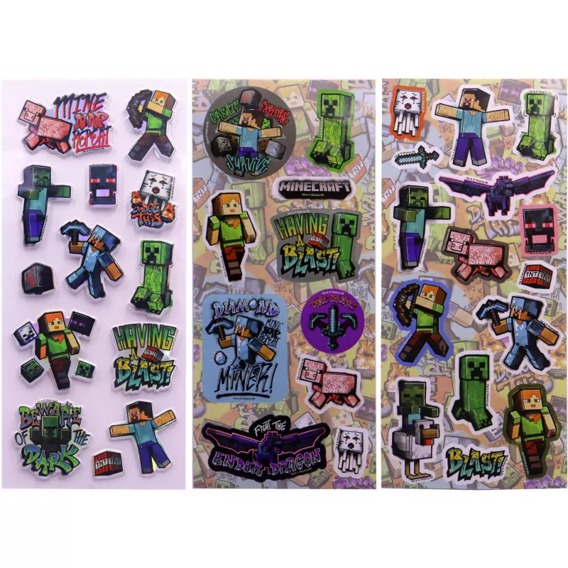 Minecraft Stickers Puffy 3Pk - Afterpay Available!