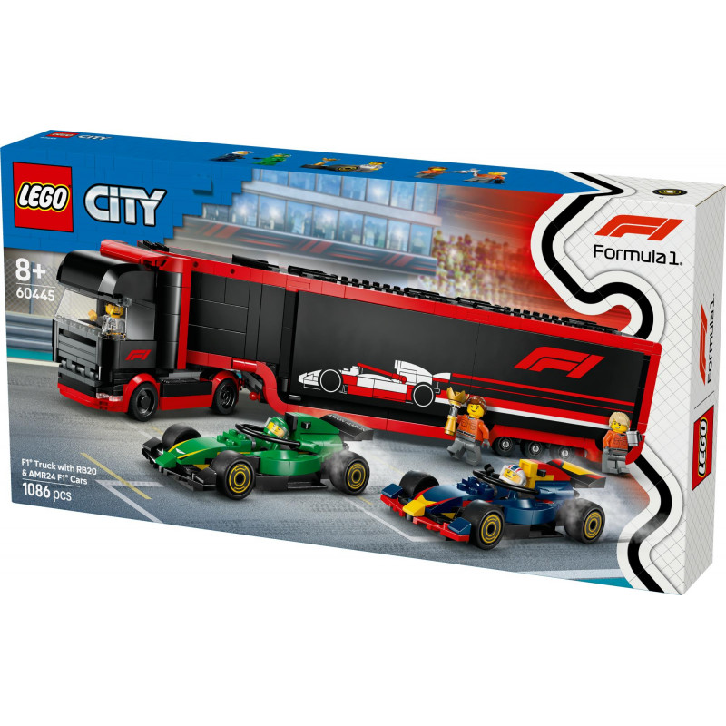 LEGO City F1 Truck With RB20 & AMR24 F1 Cars 60445