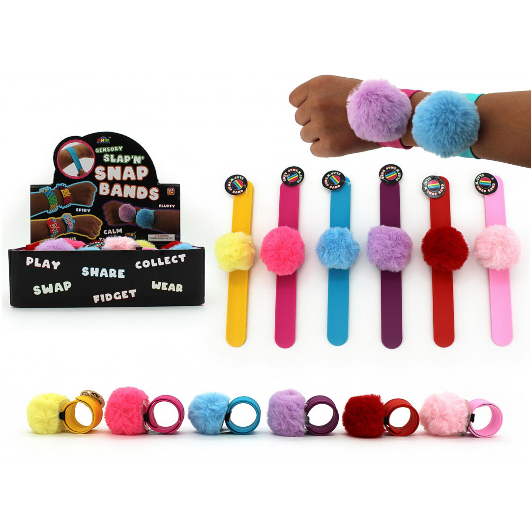 Fluffy Ball Slap Band Bangles (6 Asstd) - 21.5Cm - Afterpay